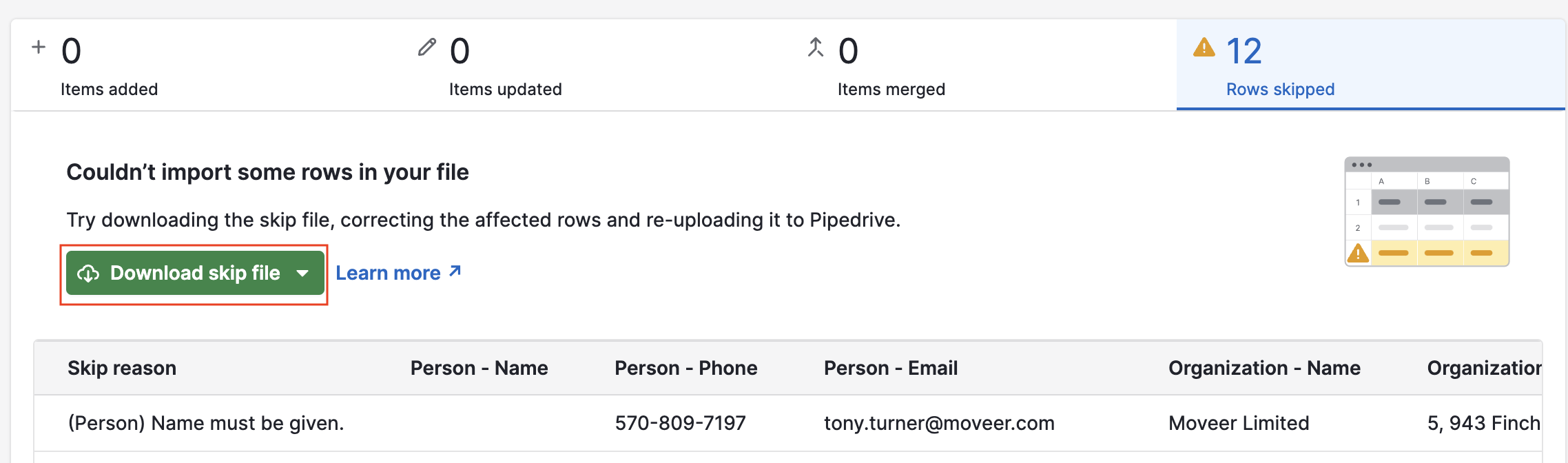 Importing Errors And Skip Files Knowledge Base Pipedrive 